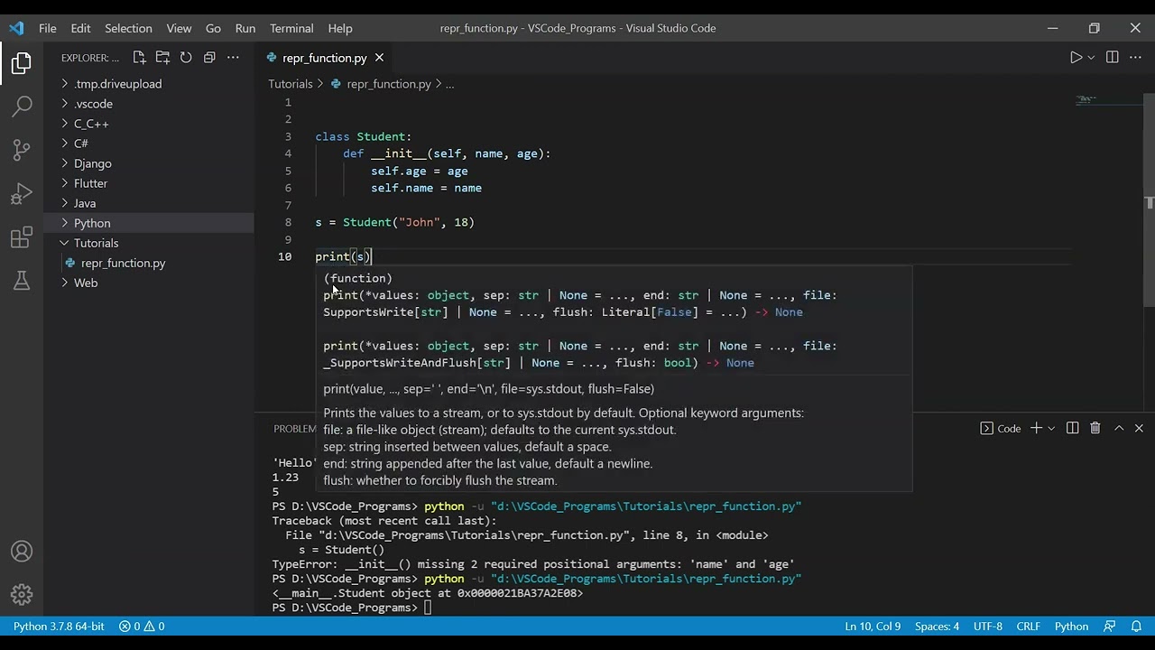 Python repr function - Creating String Representations for Classes