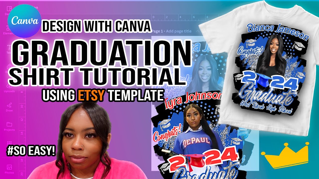 EASY CANVA GRADUATION SHIRT DESIGN  | PINK PALACE DESIGN TEMPLATE FROM ETSY