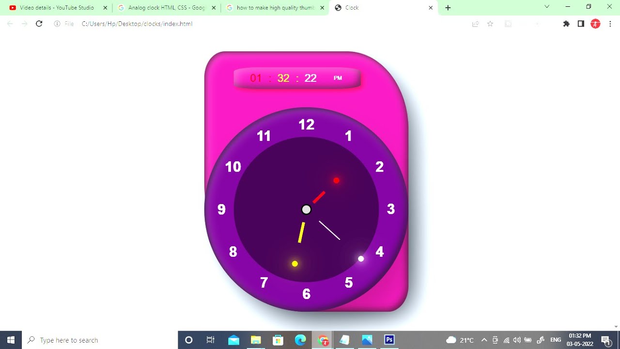 Analog and Digital Clock using Html CSS & Javascript | Design wall clock using Html css & js