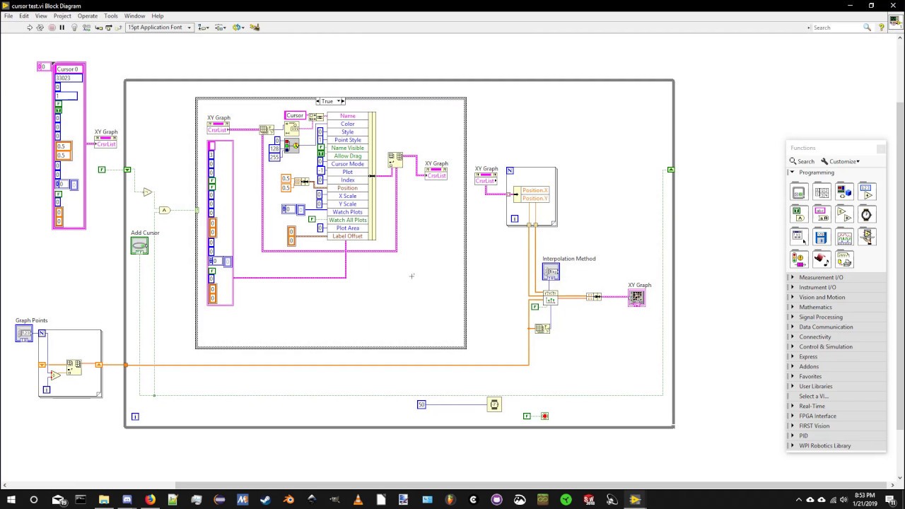 Labview - 1d interpolation via programmatically created graph cursors
