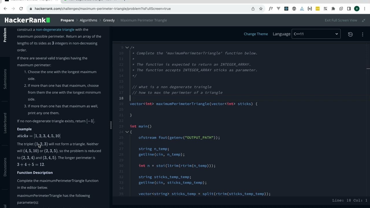 Hackerrank: Maximum Perimeter Triangle