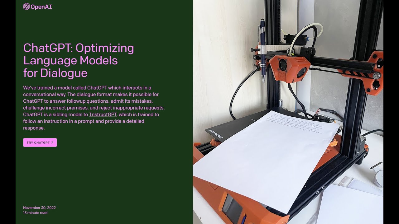 Writing a school essay with ChatGPT - ChatGPT 3DPrinter plotter writing - 2023 AI evolution