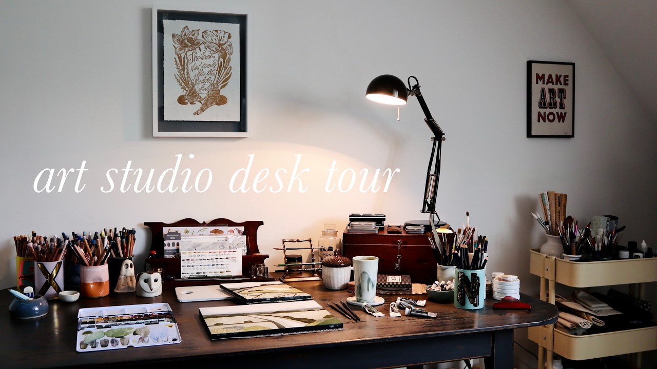 ART STUDIO DESK TOUR: Sharing all of my supplies and treasures!