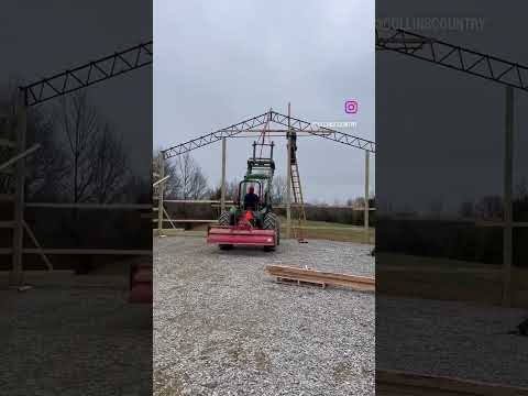 DIY Pole Barn: PUTTING UP THE 1ST TRUSSES! #polebarn #johndeere #farmlife #diy