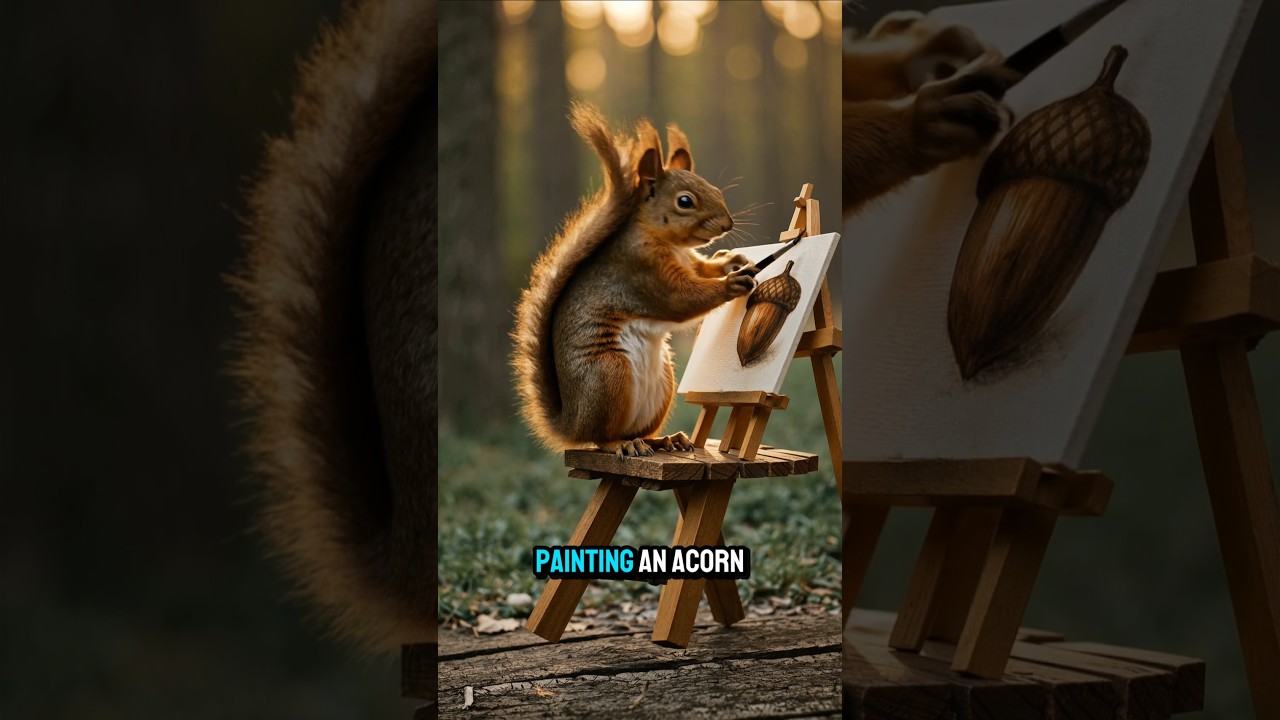 Squirrel Artist in the Woods! #ai #animals #aiart #aiwildlife #funny #facts #squirrel #artis #shorts