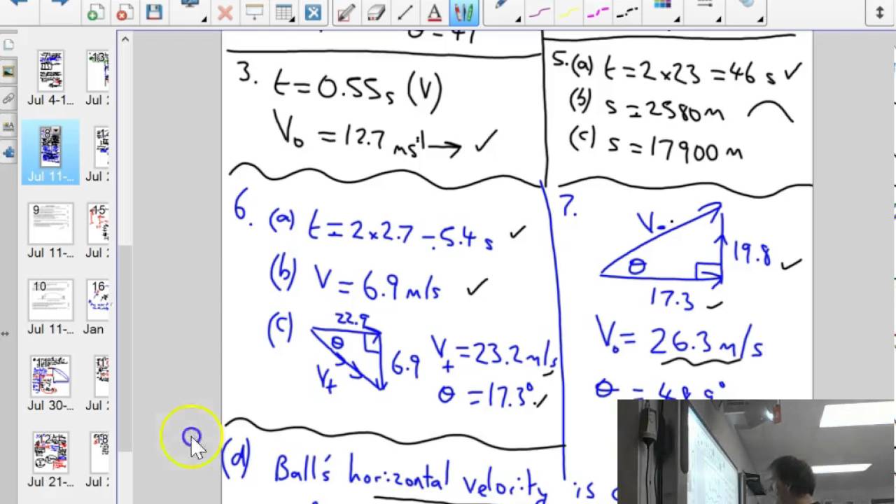 Projectiles worksheet-all answers and horizontal worked examples