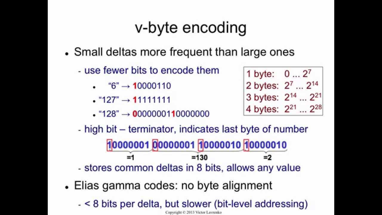 Indexing 7: v-byte encoding (compression)