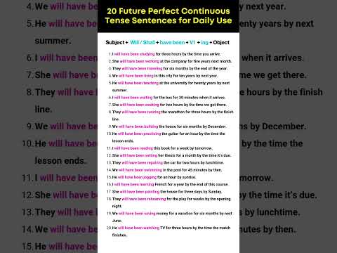 Future Perfect Continuous Tense in English | 20 Future Perfect Continuous Tense Sentences #tenses