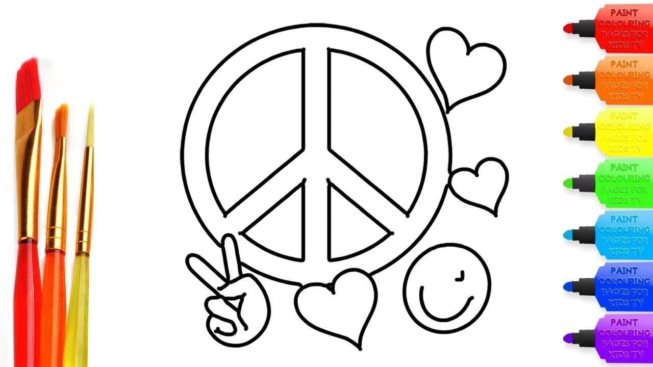 How to draw printable peace sign coloring page for kids I learn coloring book