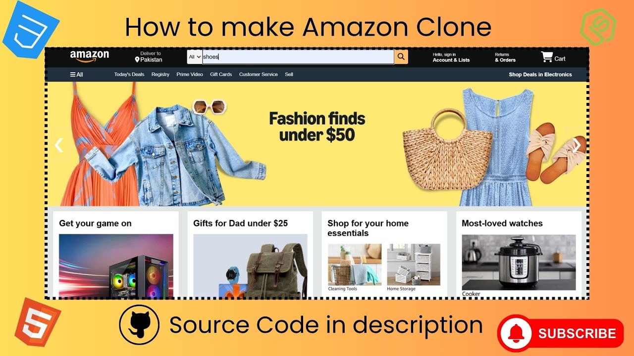 🛒 Amazon Clone Using HTML, CSS & JavaScript | E-commerce Website UI Design + Source Code (GitHub)