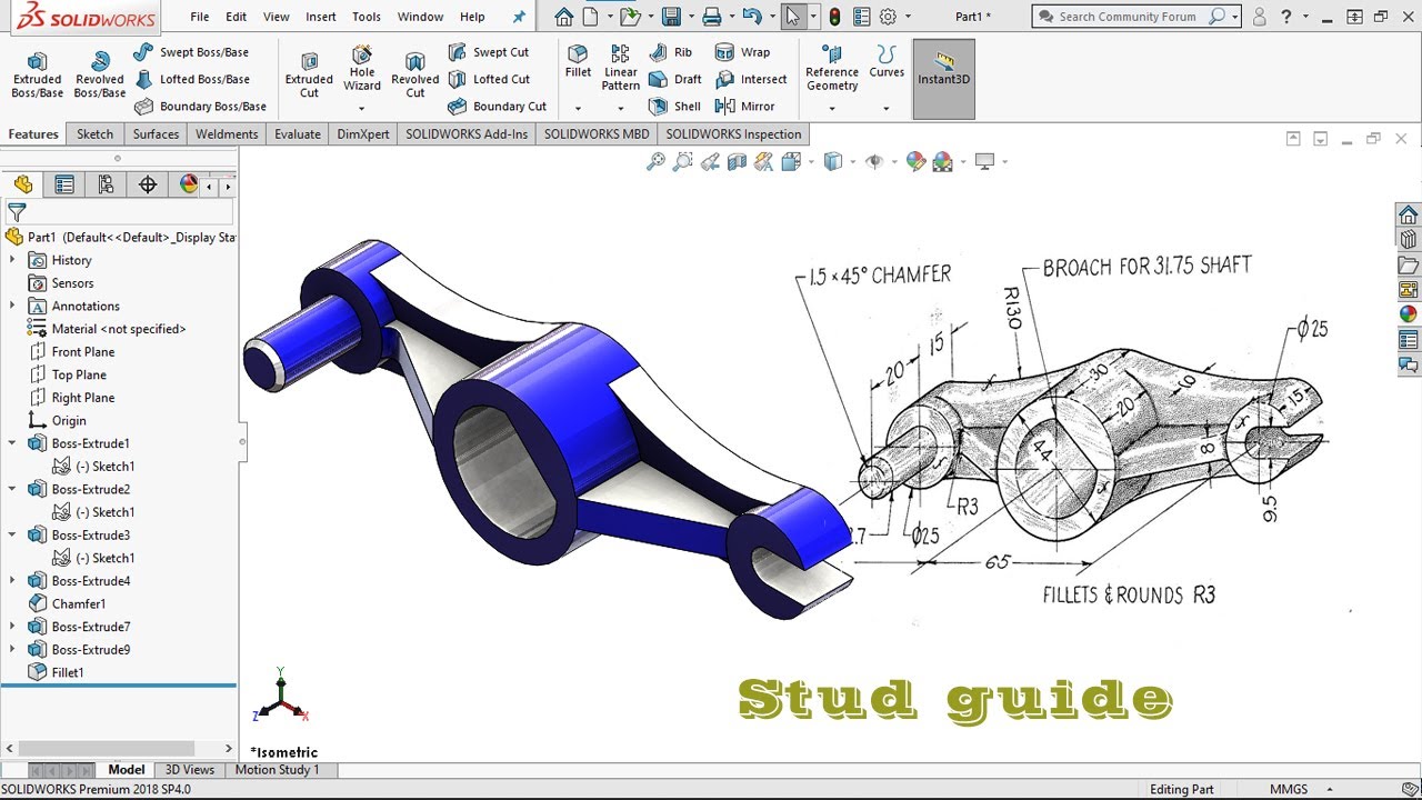 Solidworks Tutorial: Exercise #19 (Stud guide)