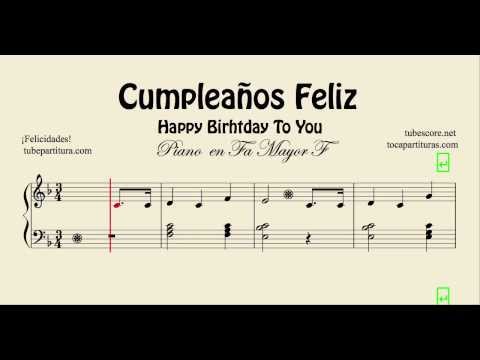 Happy Birthday to You Sheet Music for Easy Piano in F Cumpleaños Feliz