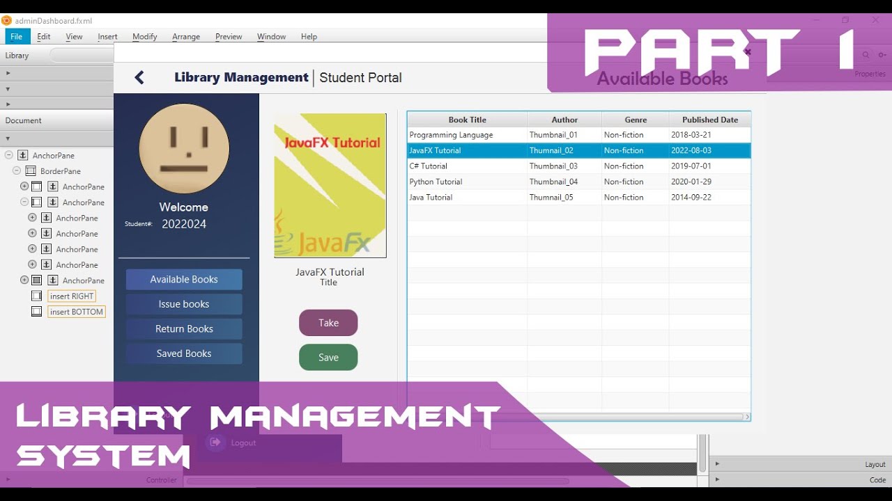 JavaFX Tutorial (PART 1/3)- Library Management System Application with (SOURCE CODE) in Java