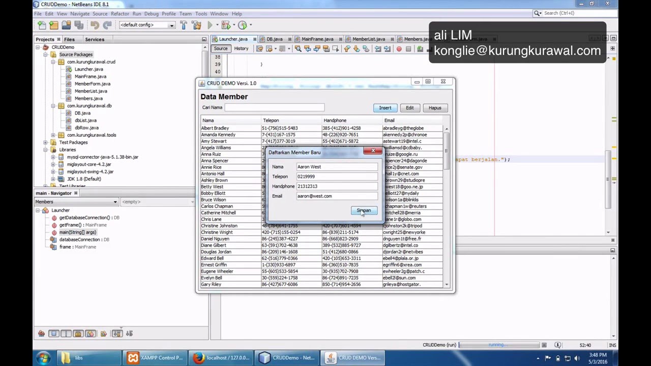 CRUD demo with Java (Swing) and MySQL