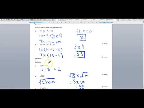 Year 7 Maths_Number Practice Test solutions 2017