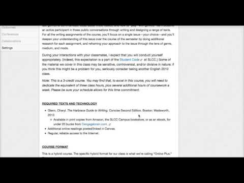 Using the English 2010 Canvas Site