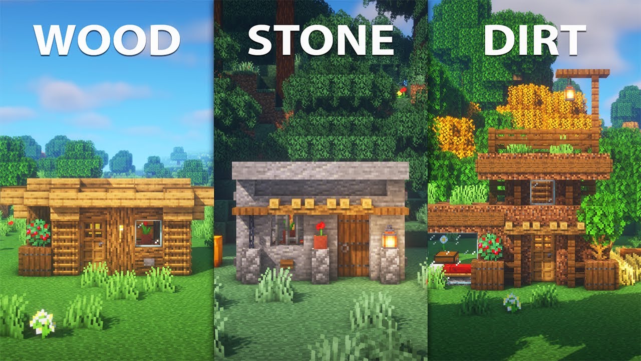 Minecraft: 3 Starter Houses With 3 Different Materials - Minecraft Builders
