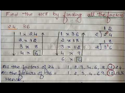 HCF of 24 and 36 by finding all factors