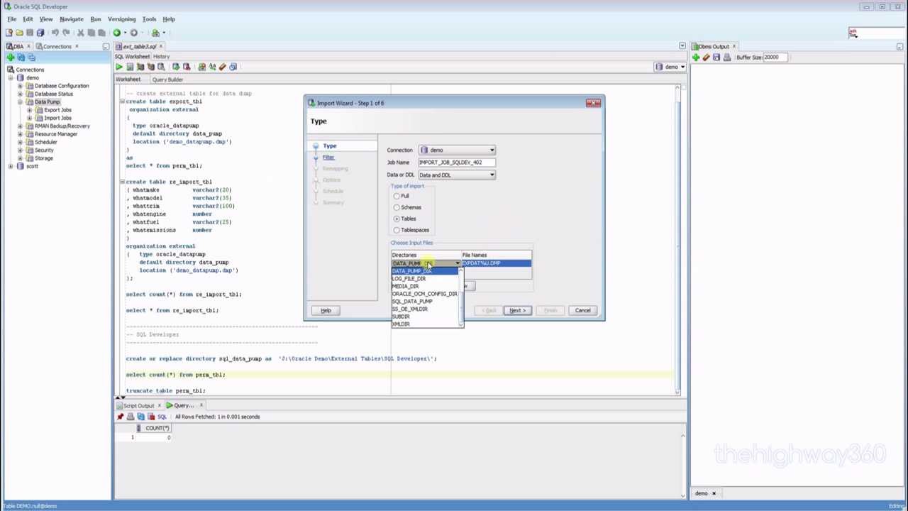 Oracle using SQL Developer Data Pump for export and import