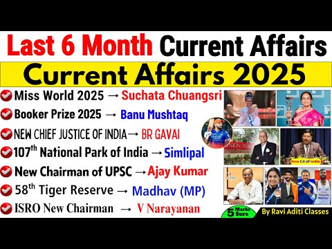 Last 6 Months Current Affairs 2025 | January 2025 To July 2025 | Top 100 MCQ | Current Affairs 2025