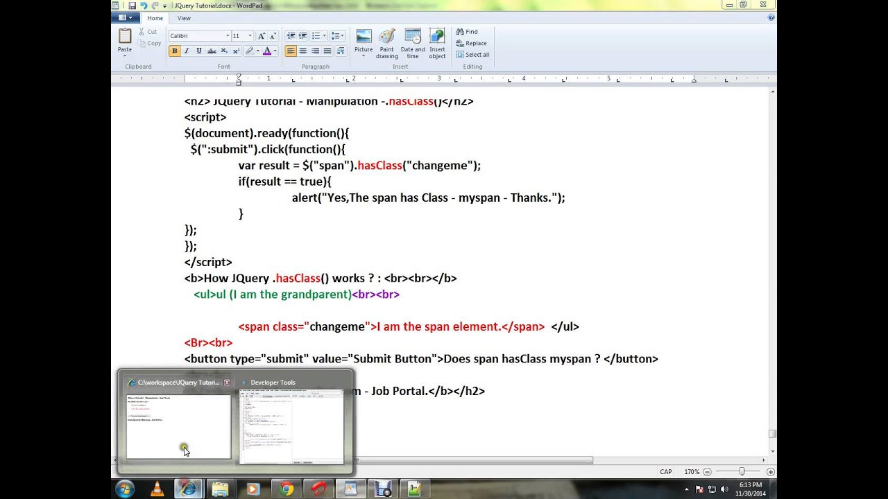 HASCLASS METHOD JQUERY DEMO