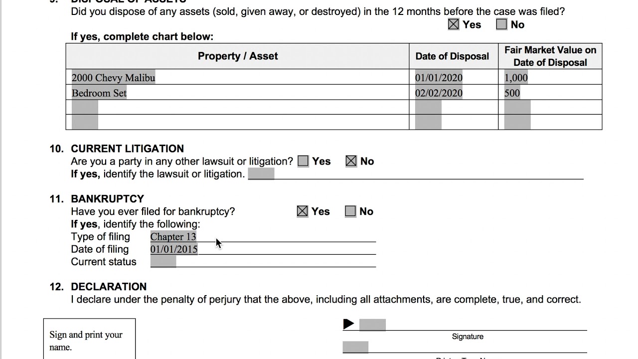 Completing the Final Page of the Financial Disclosure Statement