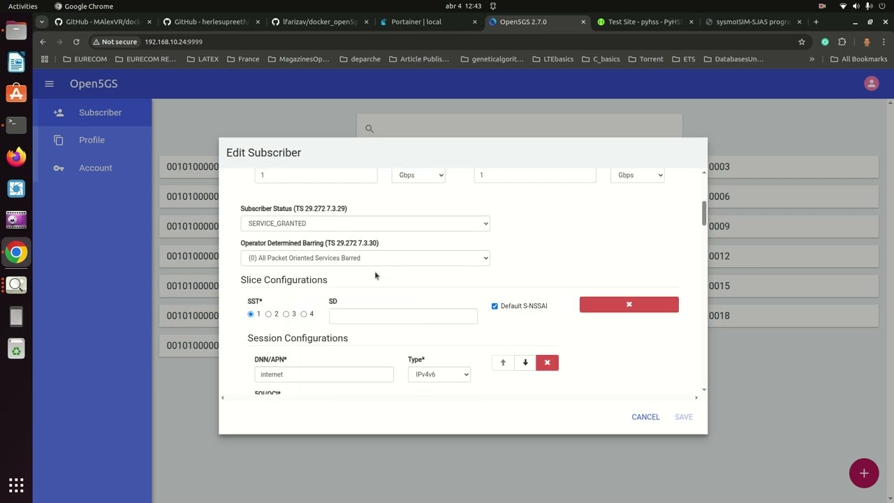 Implementing a 4G private cellular network with data, sms, VoLTE and IPTV