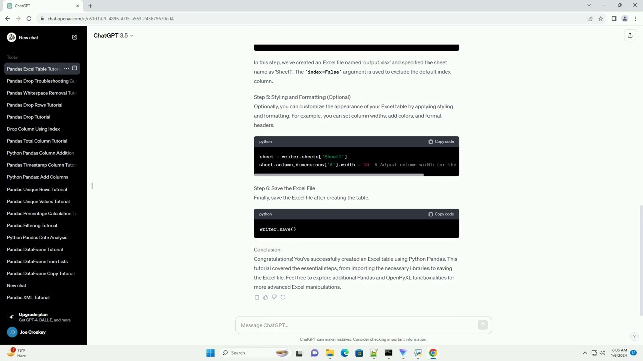 python pandas to excel table