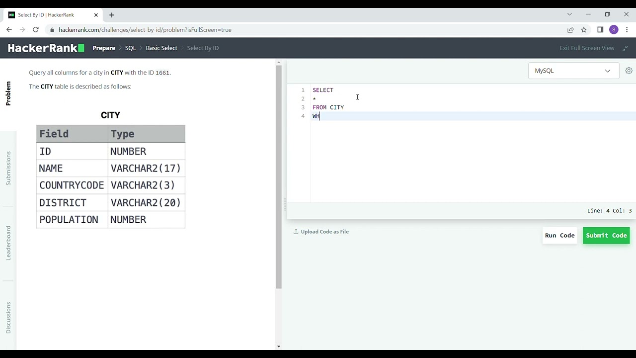 HackerRank SQL || Select By ID || SQL Learning