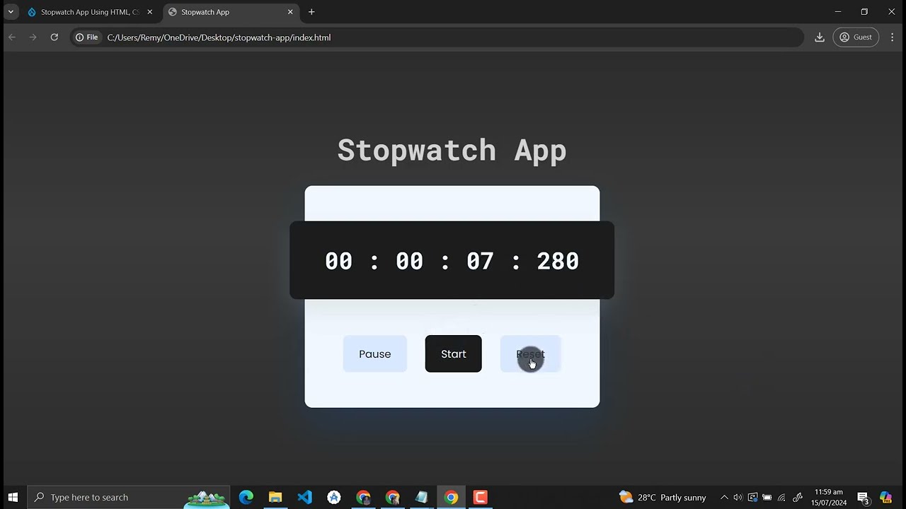 Stopwatch App Using HTML, CSS and JavaScript with Source Code