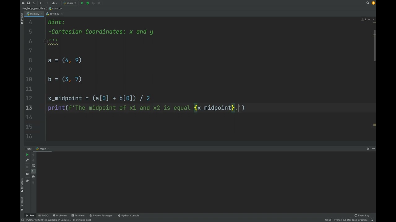 Python Tutorial #37-How to calculate midpoints of a line.