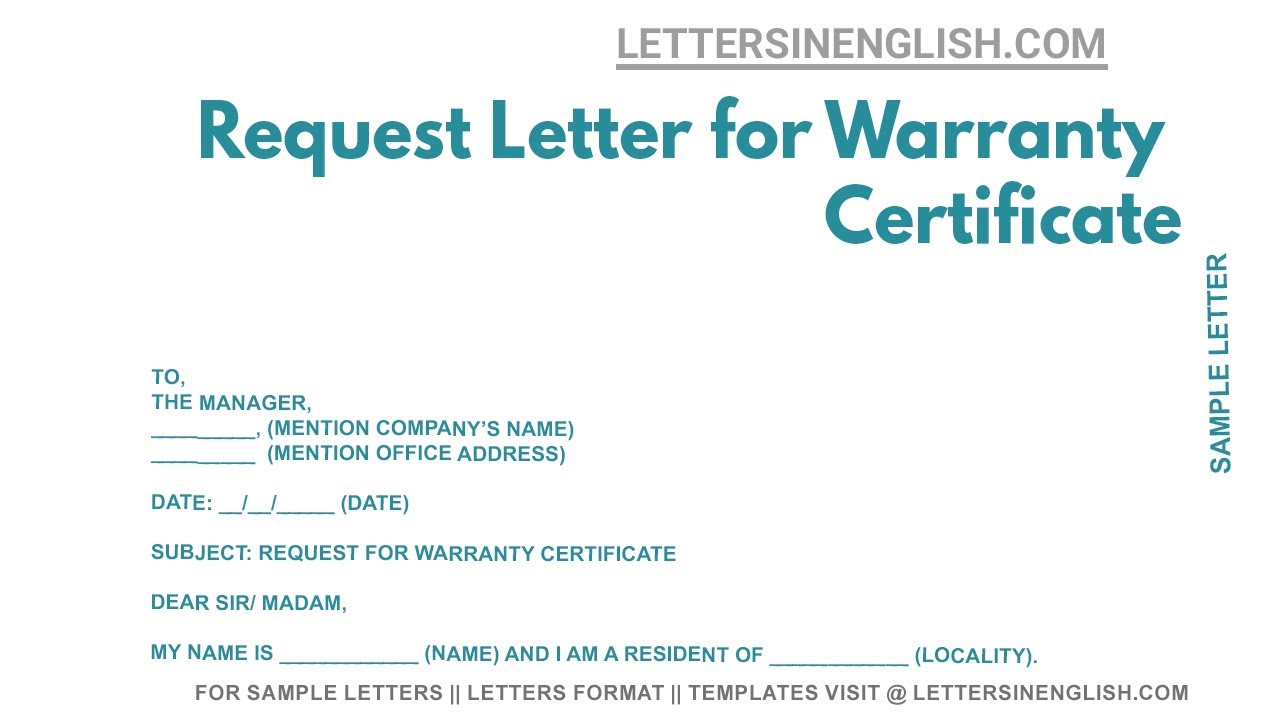 Request Letter For Warranty Certificate - Letter Requesting Issuance of the Warranty Certificate
