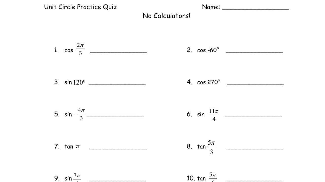 Unit circle quiz example