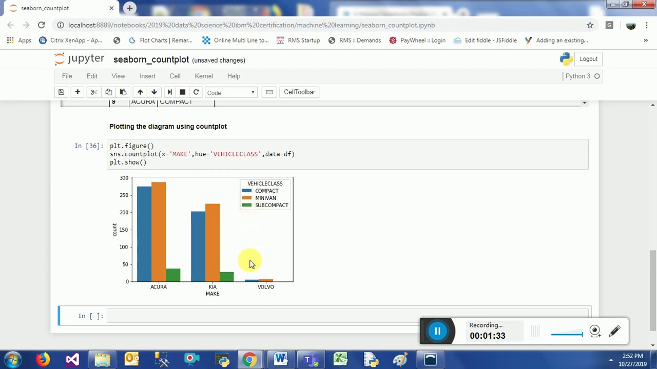 Show the counts of observations in each categorical bin using bars(seaborn.countplot)
