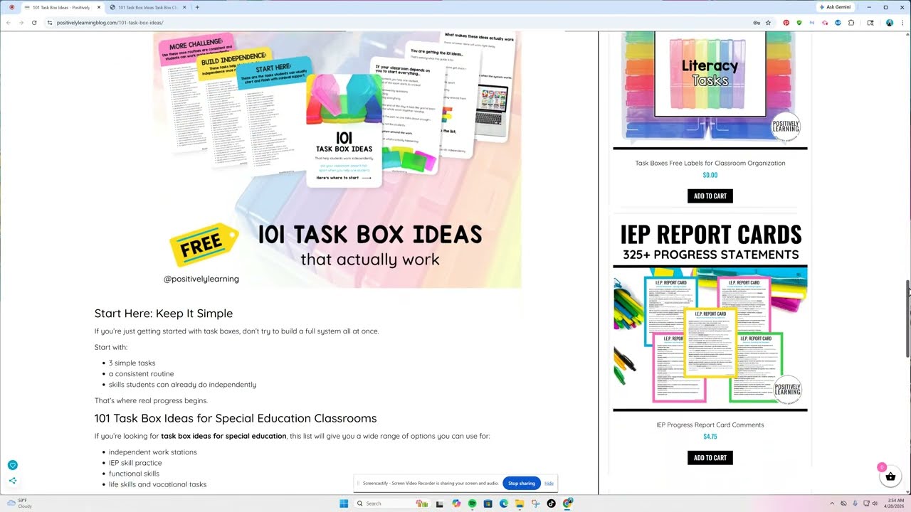 Task Box Ideas for Special Education - Free Download