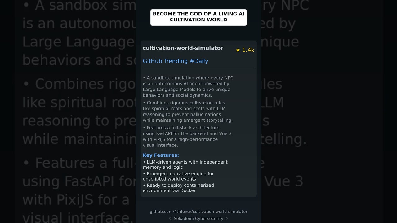 GitHub Trending Repositories: 4thfever/cultivation-world-simulator 🇬🇧