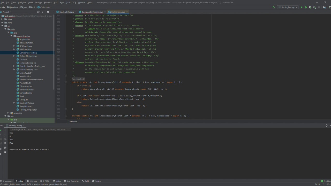 Sorting using comparator Java coding example