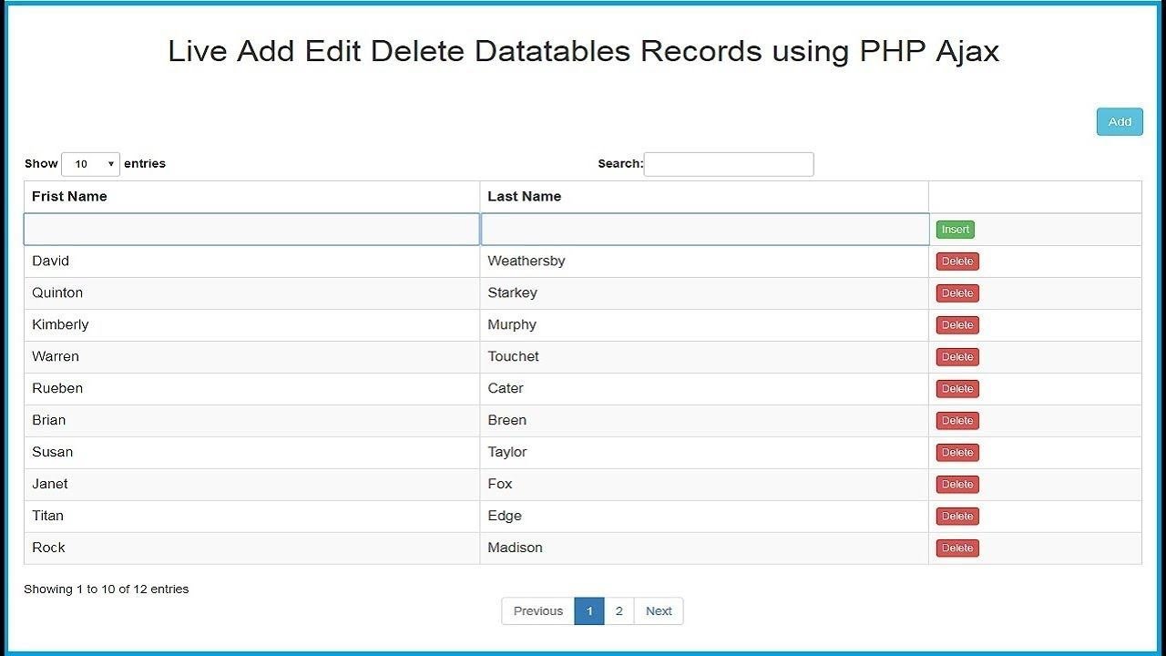 Datatables Live Records Add Edit Delete using PHP Ajax JQuery