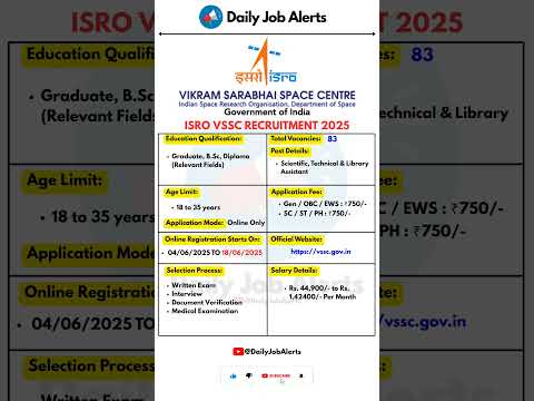 ISRO Recruitment 2025 | New Vacancy 2025 | Daily Job Alerts #shorts