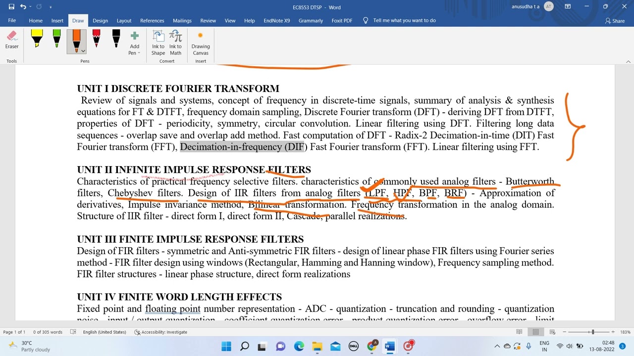 DTSP-1. Discrete Time Signal Processing - Syllabus