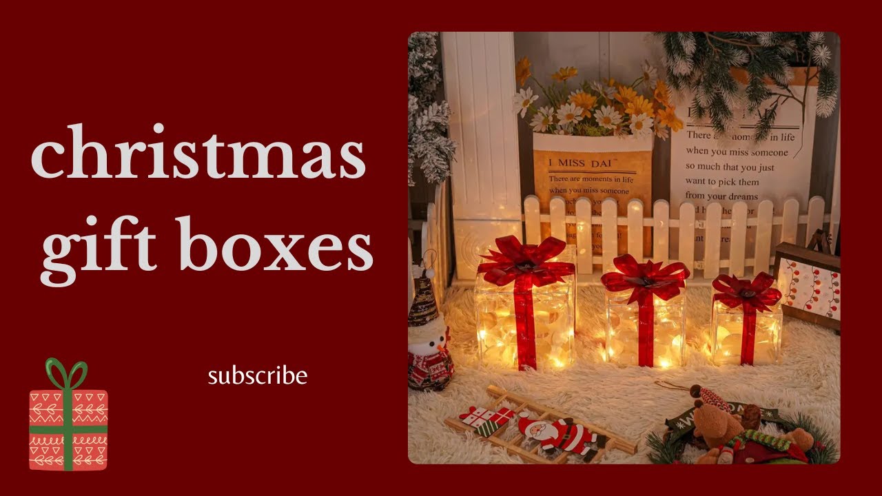 Set of 3 Christmas Lighted Gift Boxes | beautifull christmas decoration | present box with red bows