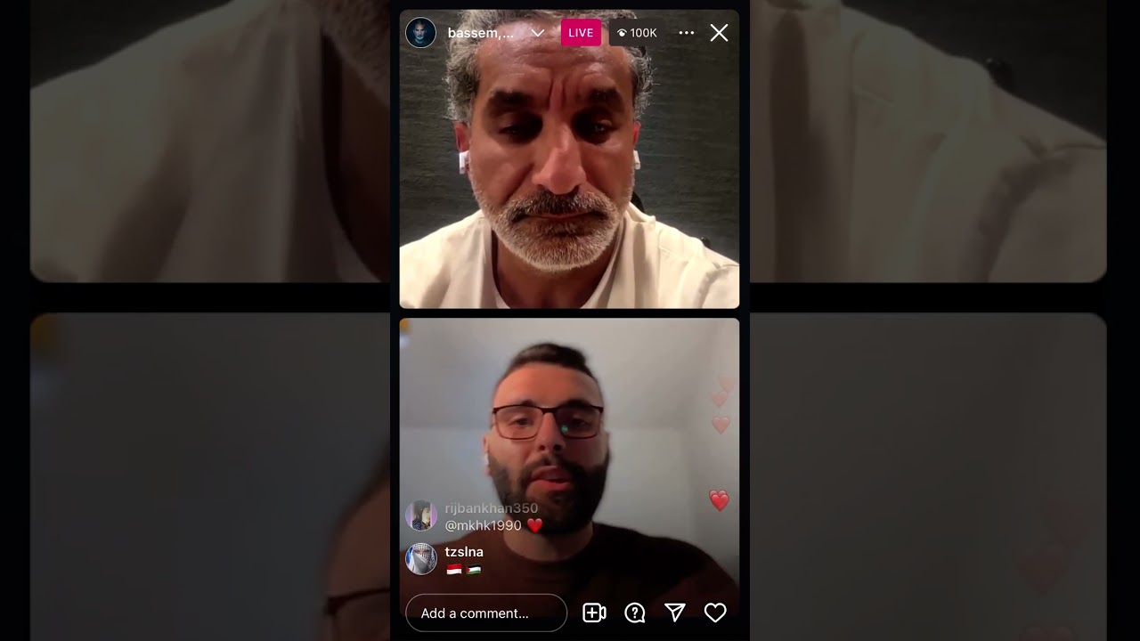 Motaz Azaiza and Bassem Youssef Instagram live stream 12/13/23