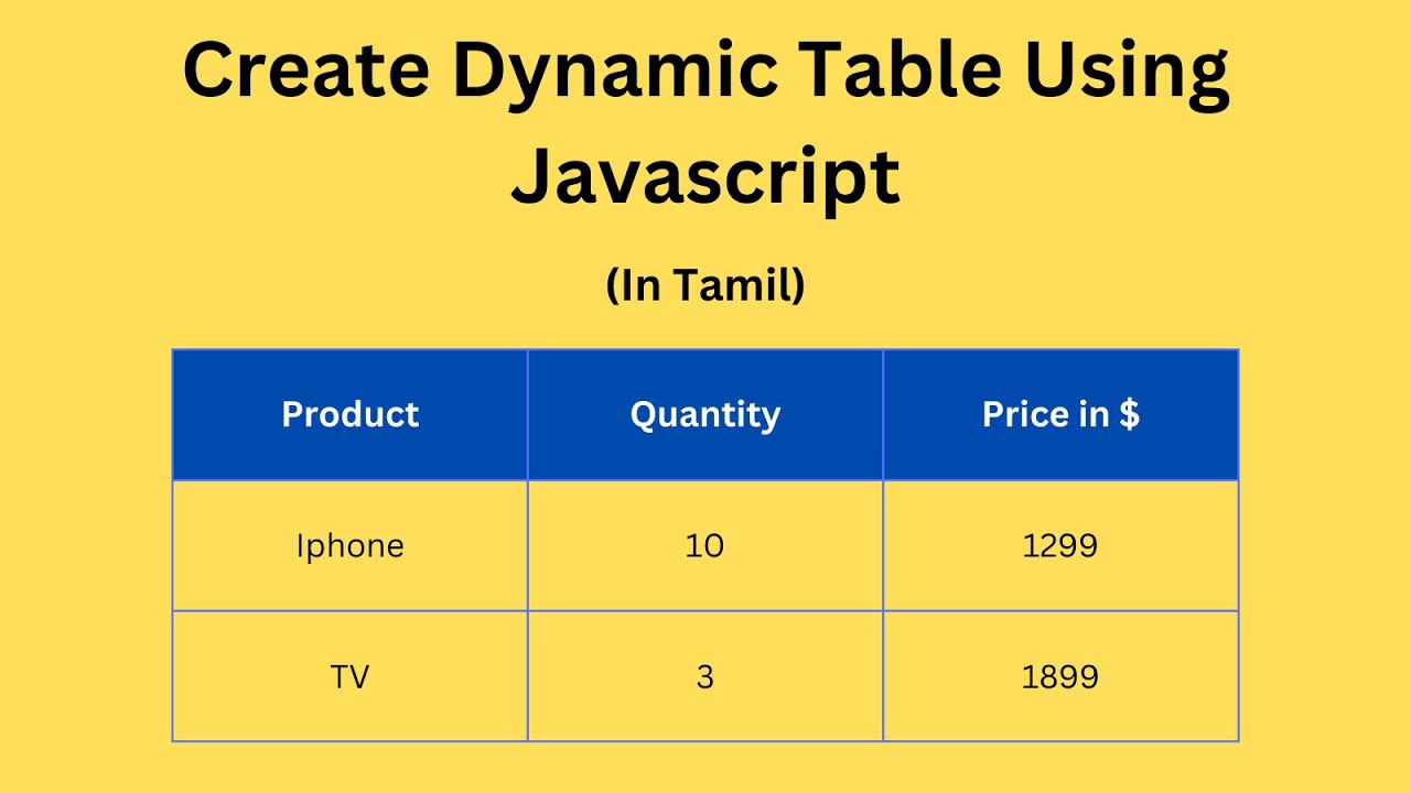 How to create dynamic table using JS | Javascript Project | Javascript for beginners | In Tamil