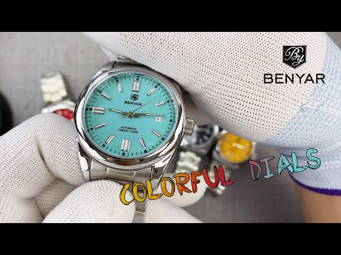 BENYAR Men's Automatic Watches full Steel Watch for Men Sea-gull ST6 Mechanical Synthetic Glass