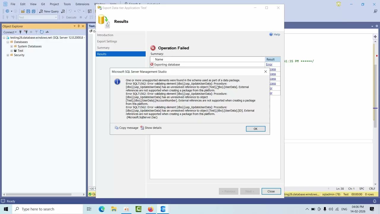 External references are not supported when creating a package from this platform.BACPAC Error & Fix