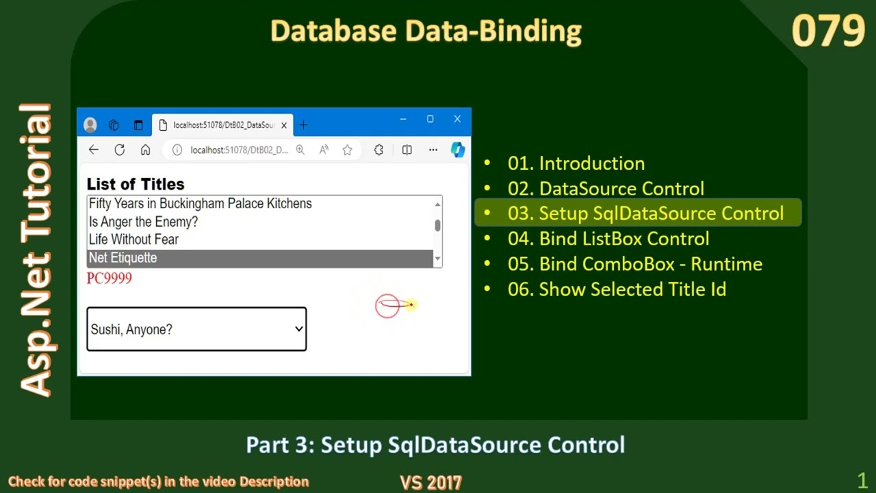 Database Binding | Part 3 - Setup SqlDataSource Control | Asp Net Tutorial #79