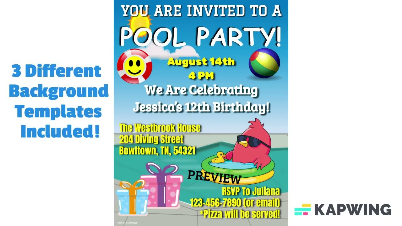 Pool Party Invitations-3 Different Templates To Choose From!