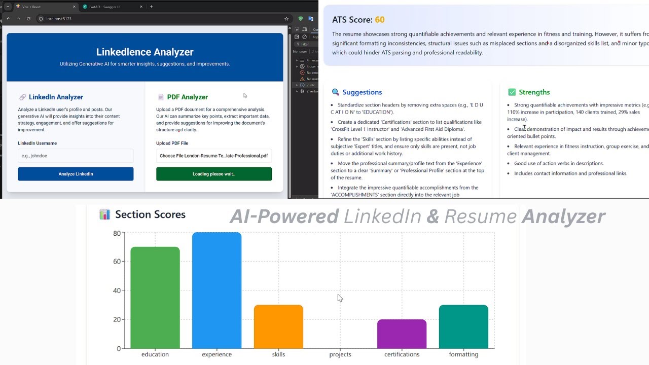 LinkedIn & Resume Analyzer using AI | FastApi + React + Gemini + NLP + Tailwind + Celery