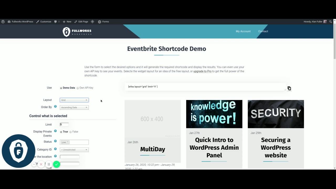Using the Eventbrite Shortcode Generator
