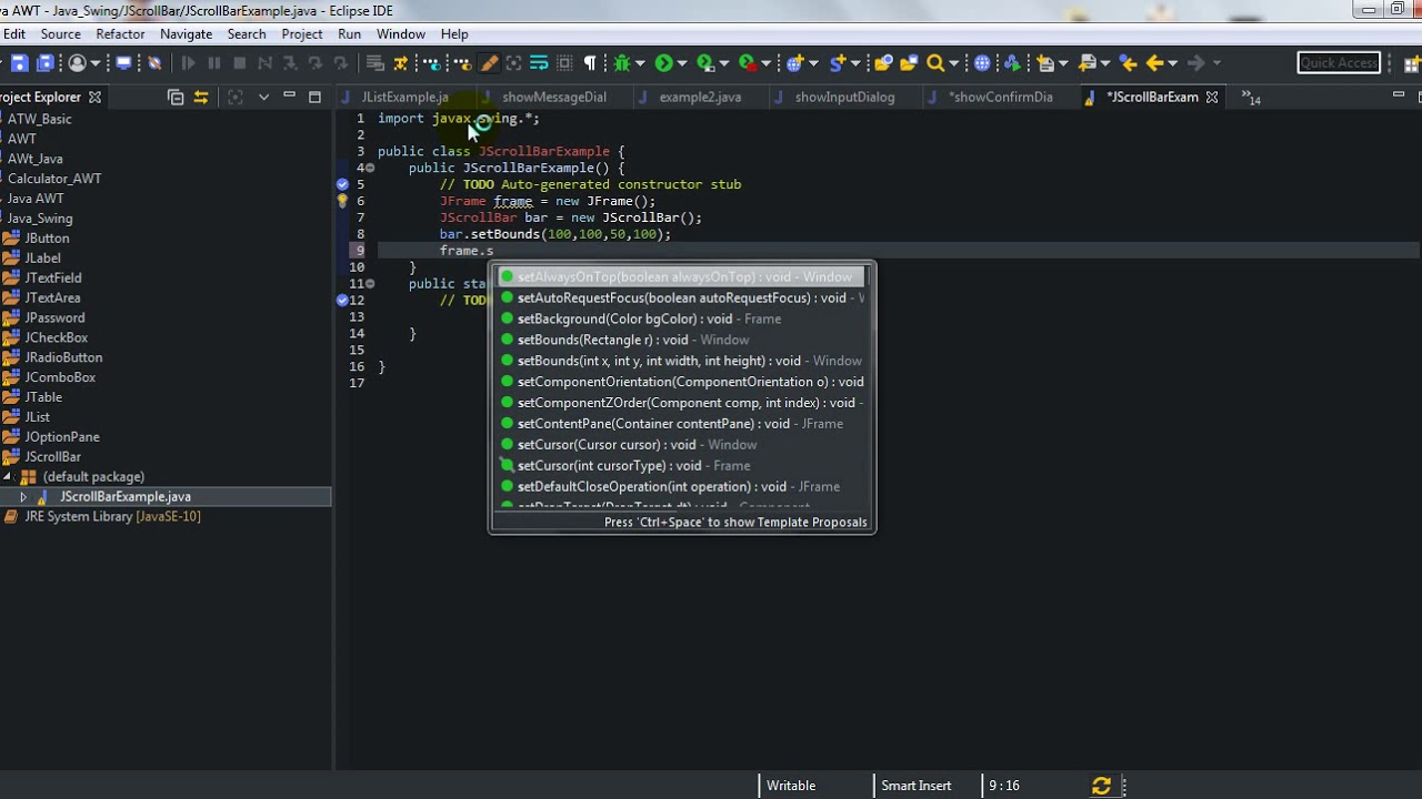 14. JScrollBar Java Swing Tutorial without voice
